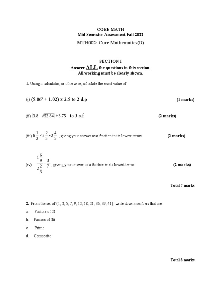 CORE Math - MSA - Spring 2022 (Saturday 5th March) | PDF | Overtime ...