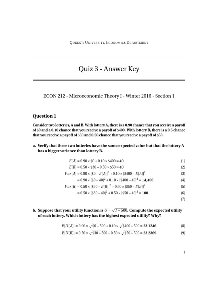 Quiz3 - Section001 Solution 140316 | PDF | Production Function | Utility