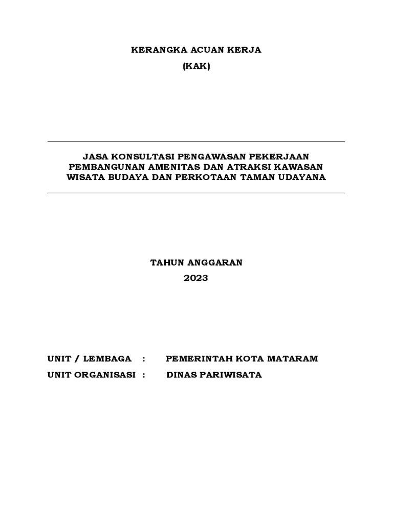 Kerangka Acuan Kerja (KAK) | PDF