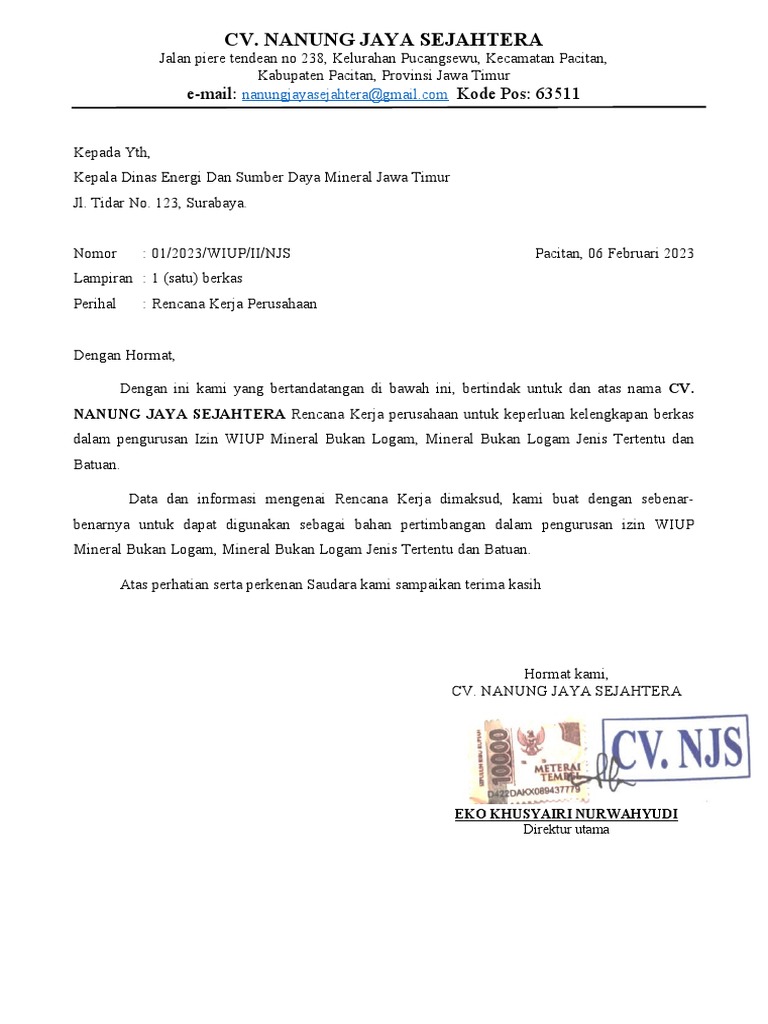 Rencana Kerja Perusahaan | PDF