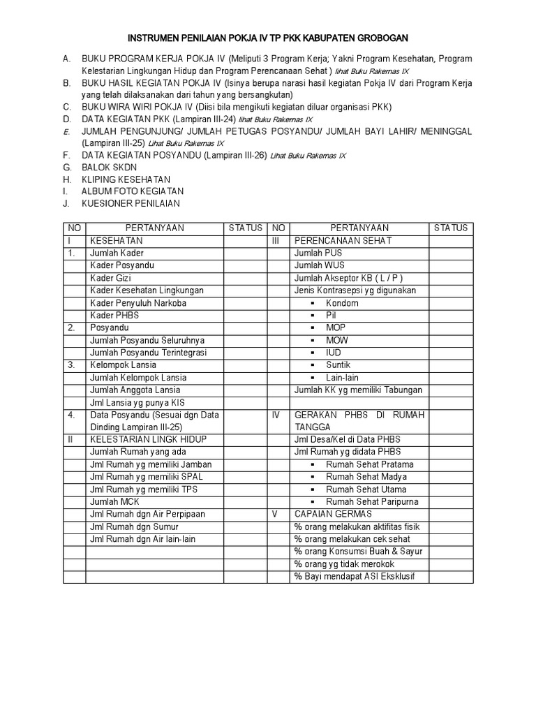 Instrumen Penilaian Pokja IV | PDF