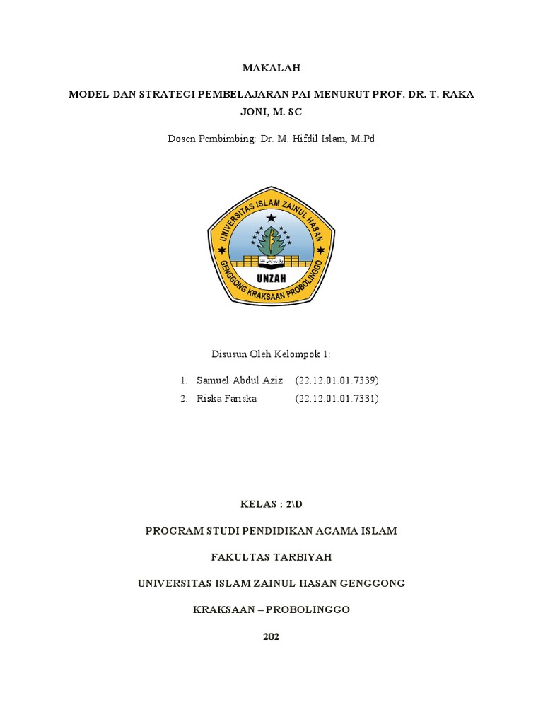 Model Dan Strategi Pembelajaran Pai Menurut Prof. Dr. T. Raka Joni, M. SC | PDF