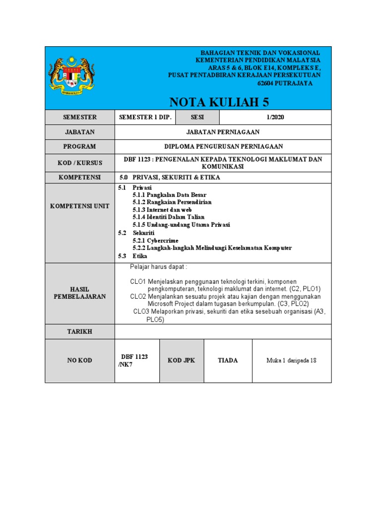 DBG1123 - Nota Unit 5 - 2020 | PDF | Komputer