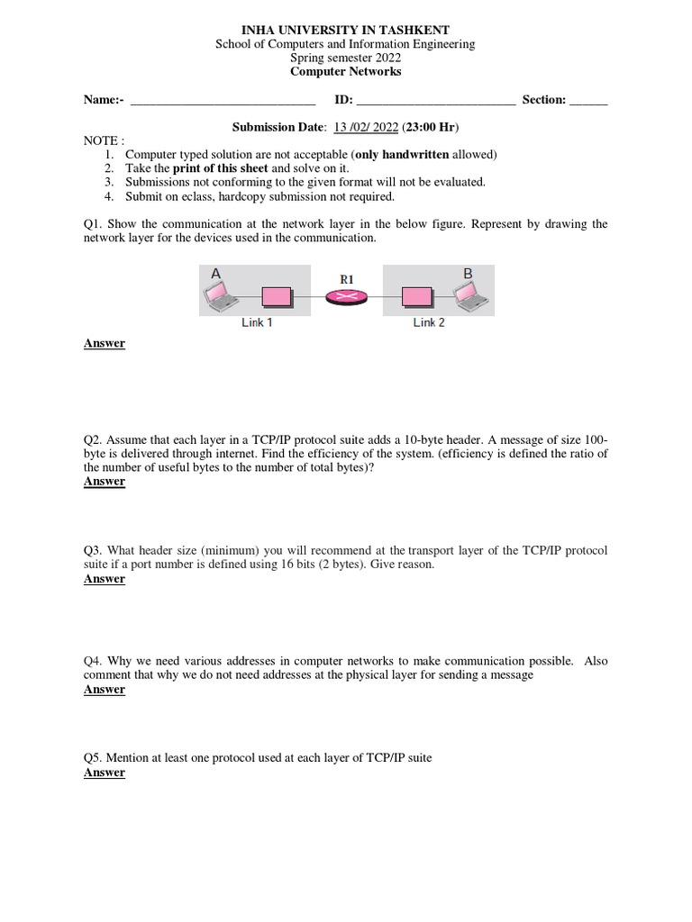 CN - Assign #1-2022-1 | PDF | Computer Network | Internet Protocols