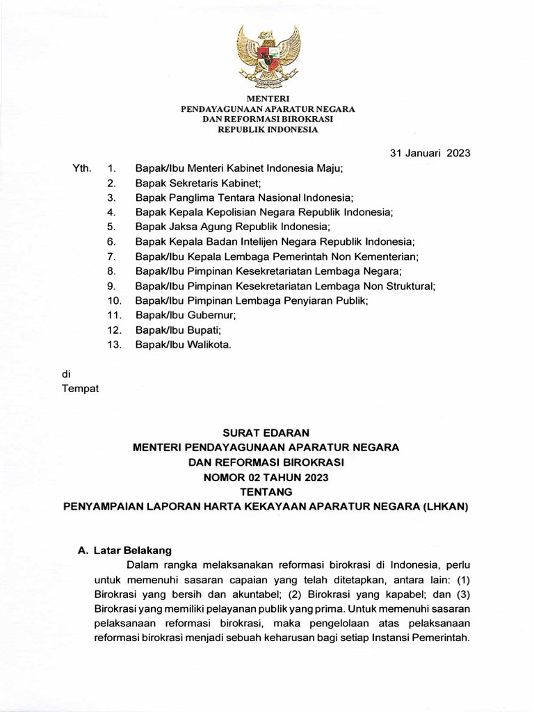 SE MenpanRB No.02 Tahun 2023 Tentang LHKAN | PDF