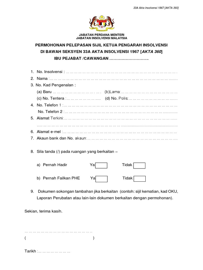 Permohonan Pelepasan Bankrap 33A | PDF | Olahraga & Rekreasi