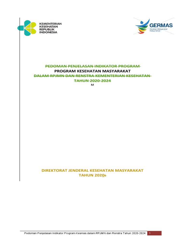 Rancangan Pedoman Indikator Program Kesmas Dalam RPJMN Dan Renstra 2020 ...