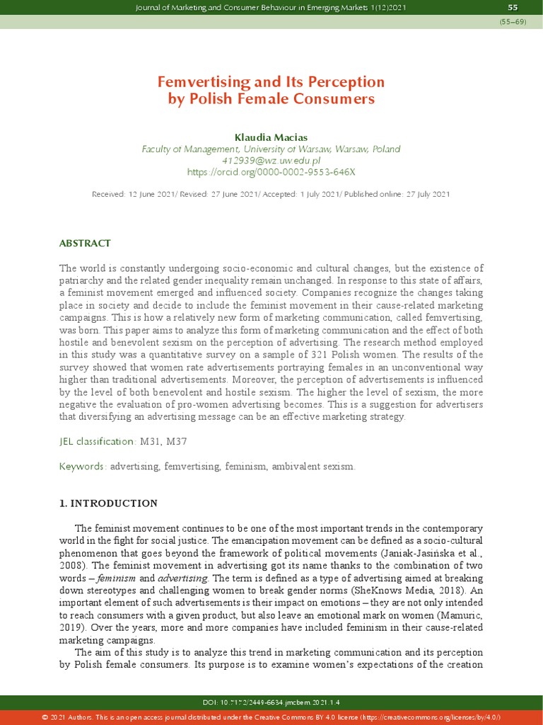 Femvertising and Its Perception by Polish Female Consumers: Klaudia ...