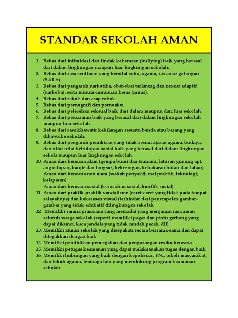 A. STANDAR SEKOLAH AMAN | PDF