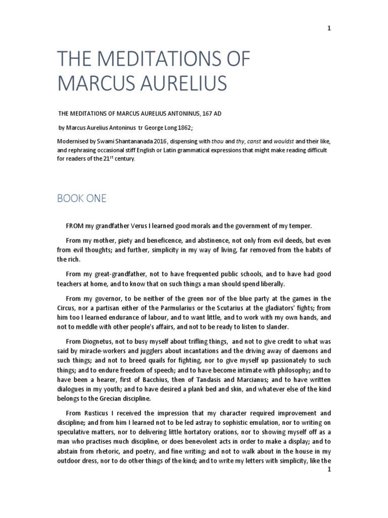 The Meditations of Marcus Aurelius: Book One | PDF | Reason | Soul