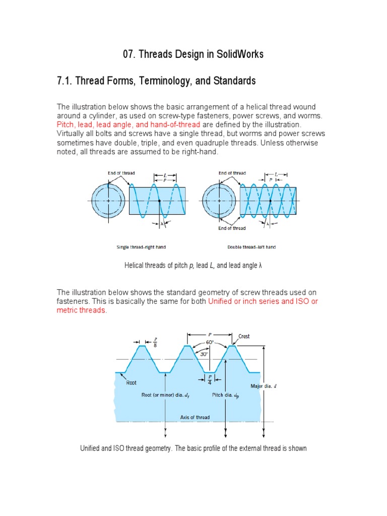 Threads Design in SolidWorks | PDF