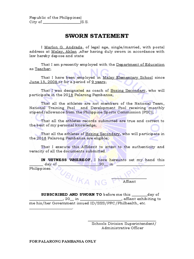 Sworn Statement 2017 | PDF