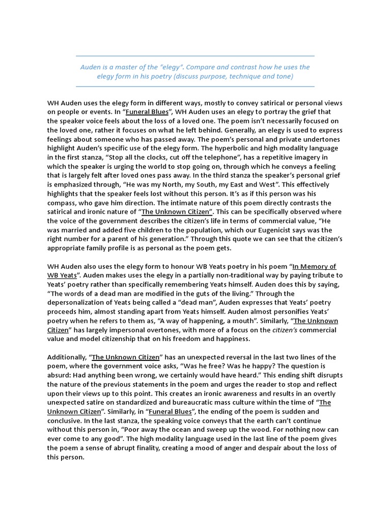 WH Auden Elegy | PDF | Poetry
