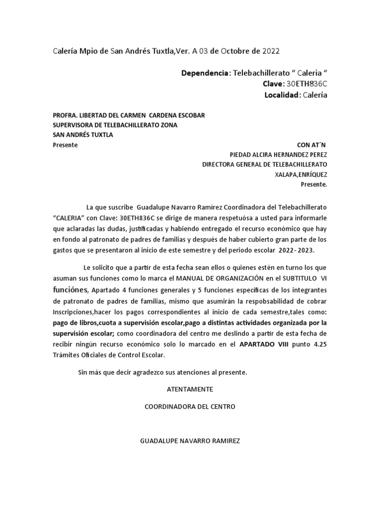 Calería Mpio de San Andrés Tuxtla, Ver. A 03 de Octobre de 2022 | PDF