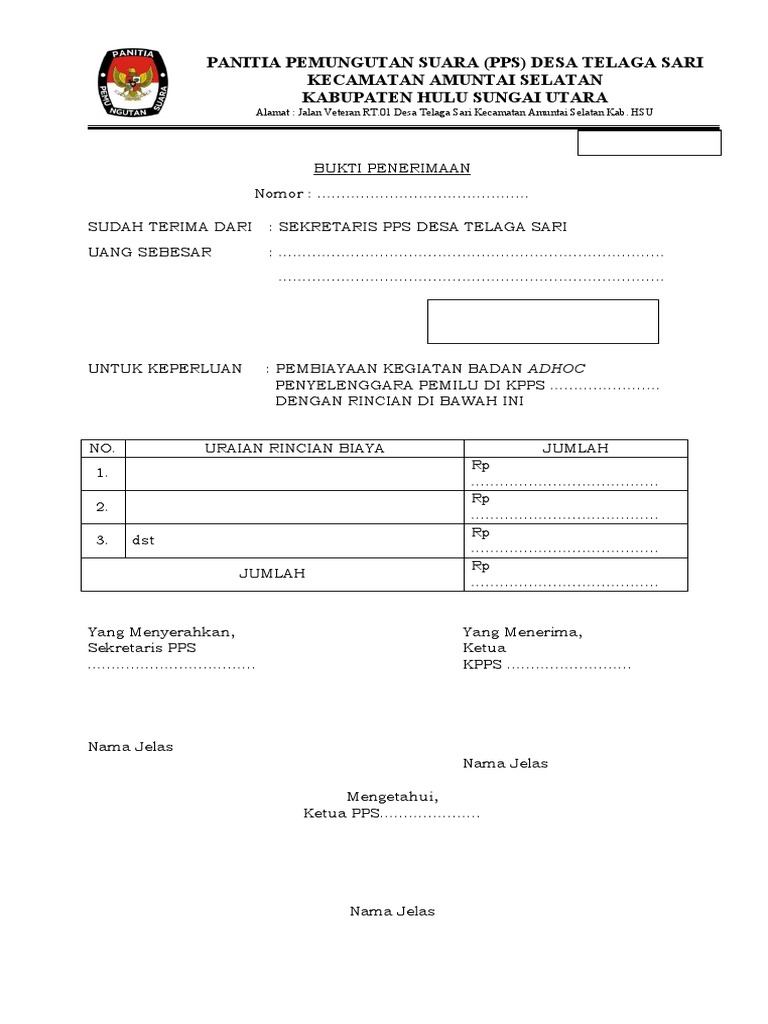 Format Dn.03.a Bukti Penerimaan Dana Tahapan Pemilu KPPS | PDF