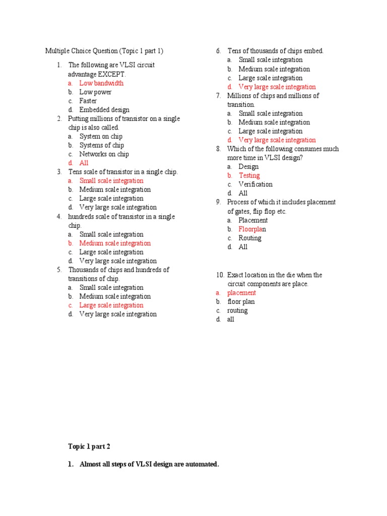 VLSI Design Multiple Choice Questions | PDF | Integrated Circuit ...