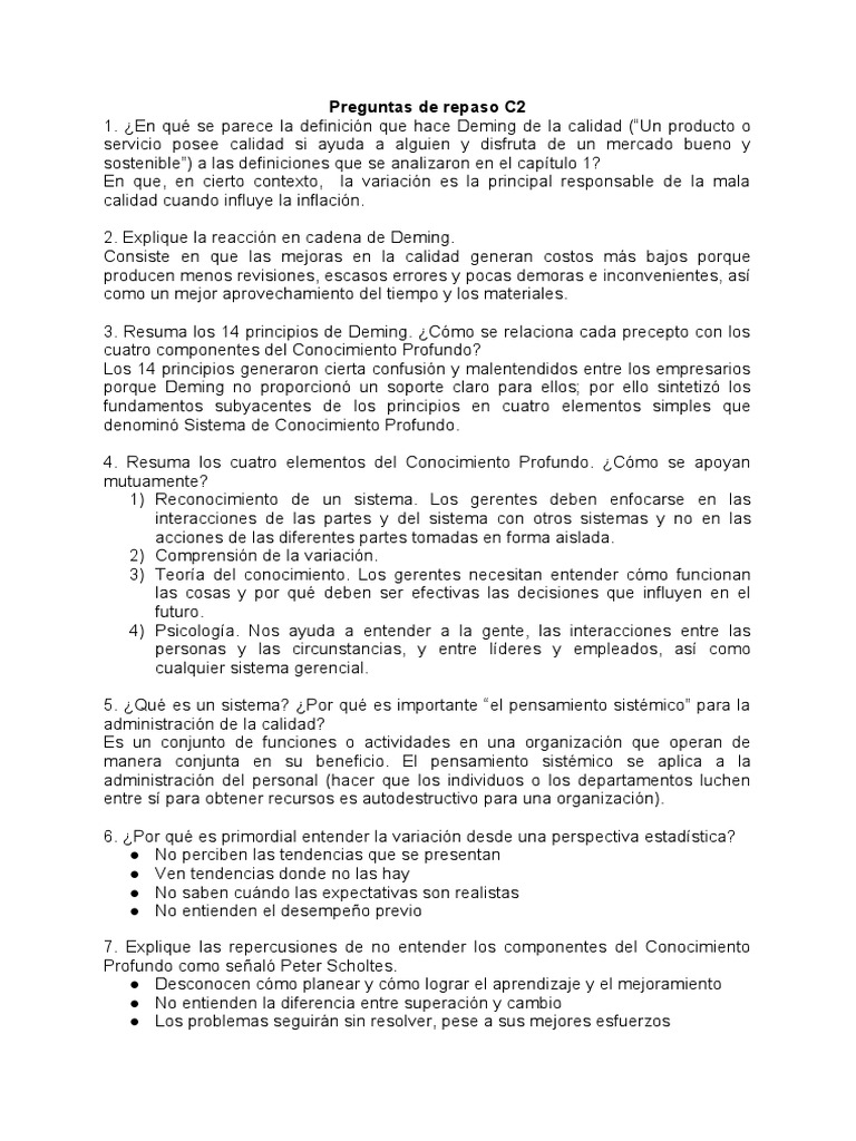 Preguntas de Repaso C2 | PDF | Calidad (comercial) | Pensamiento