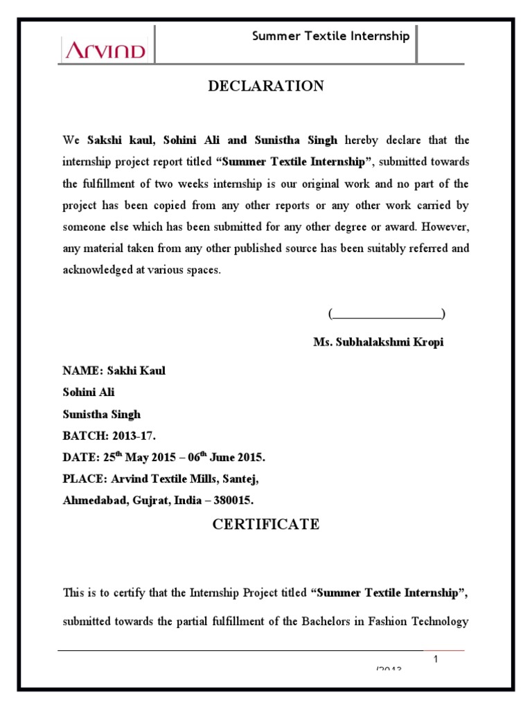 Declaration | PDF | Spinning (Textiles) | Textiles