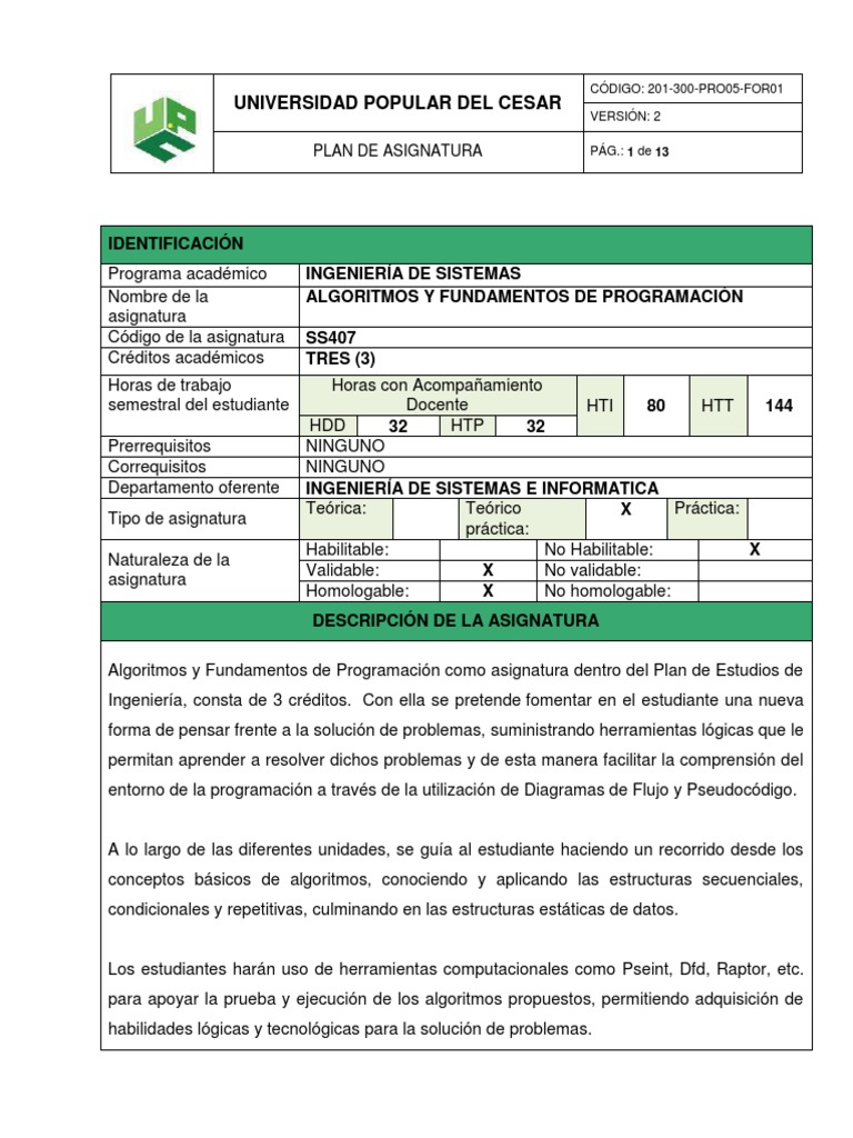 Algoritmos y Fundamentos de Programacion SS407 | PDF | Algoritmos | Salón de clases
