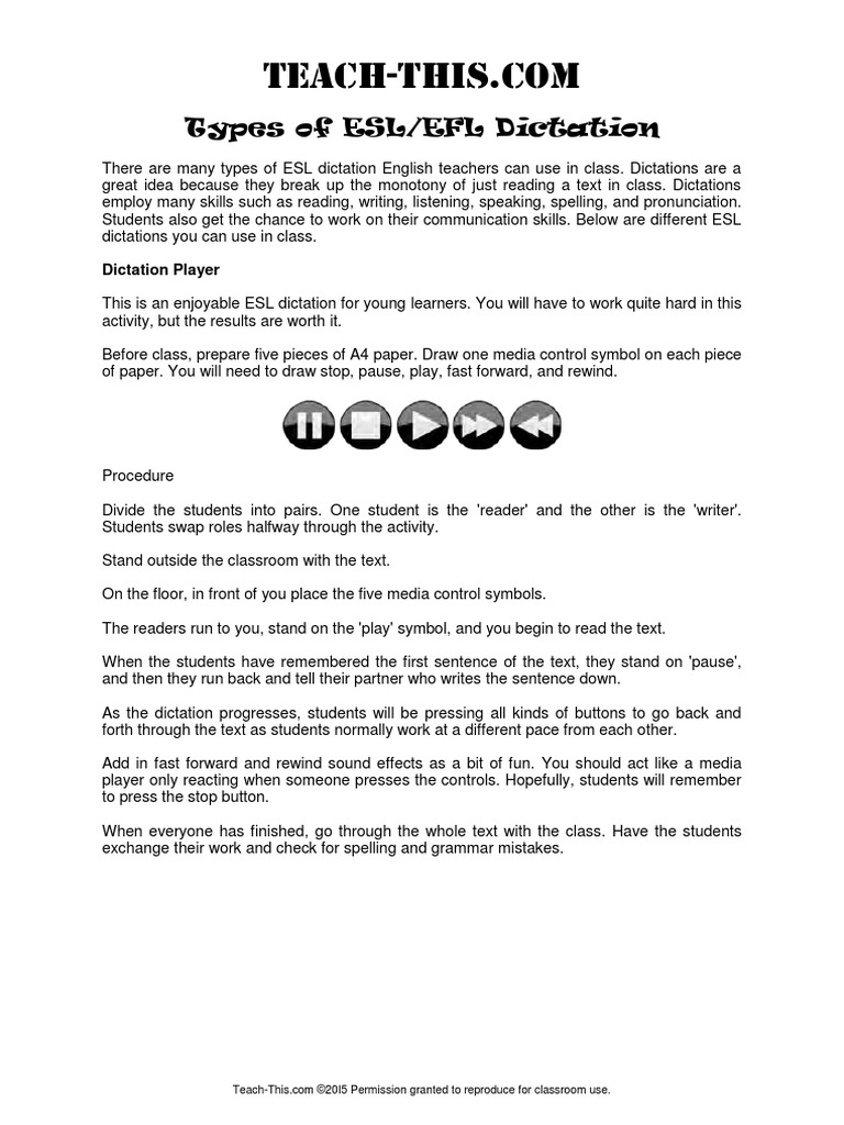 Types of Dictation | PDF | English As A Second Or Foreign Language ...