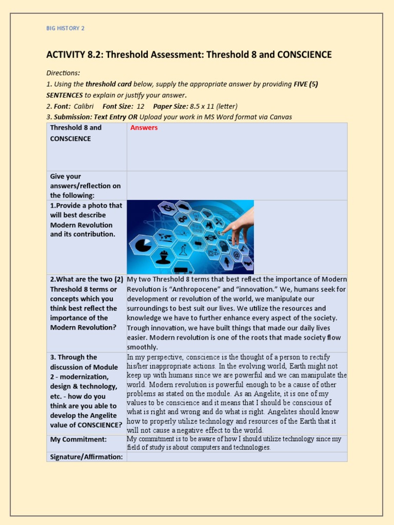 ACTIVITY 8.2 Threshold Assessment Threshold 8 and CONSCIENCE | PDF