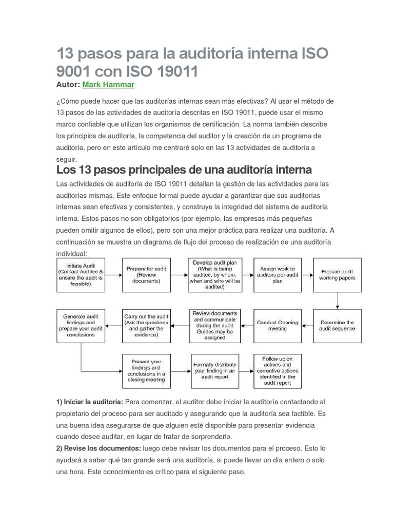 13 Pasos para Auditoría Interna ISO 9001 | PDF | Auditoría | Contralor
