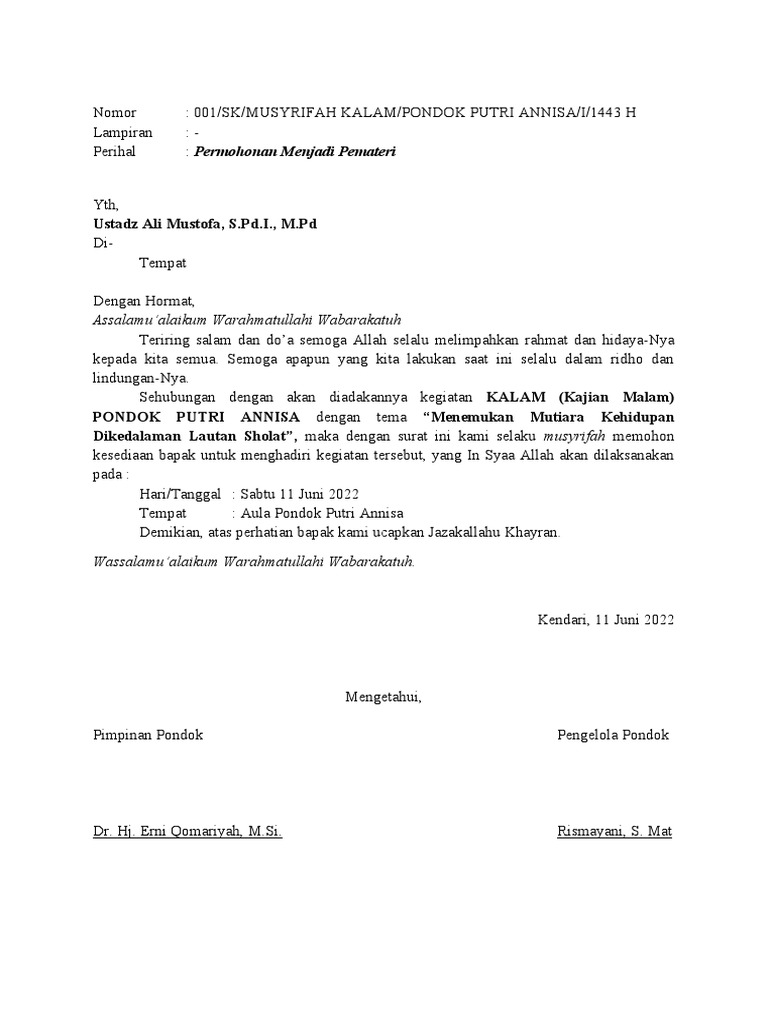 Surat Pondok Putri Annisa | PDF | Agama & Spiritualitas