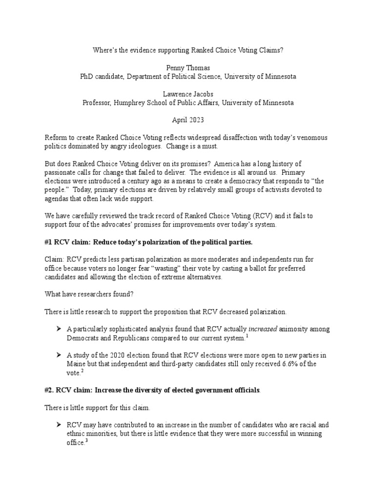 Evaluating Ranked Choice Voting Claims | PDF | Voting | Voter Turnout
