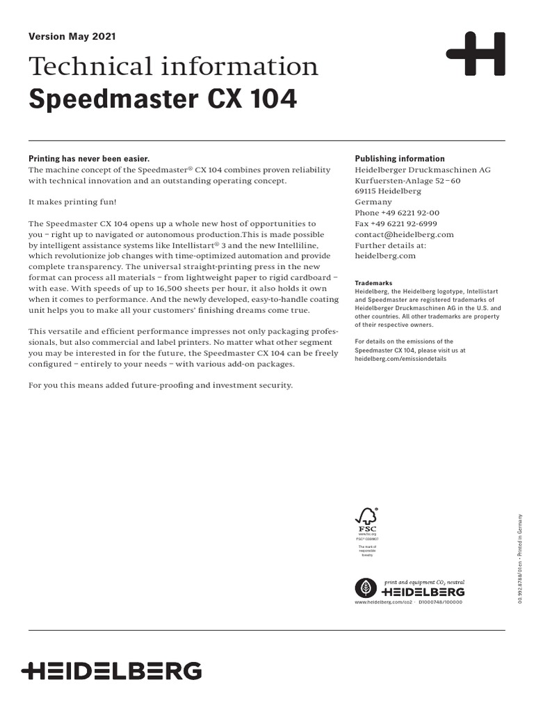 Technical Data Speedmaster CX 104 | PDF | Length