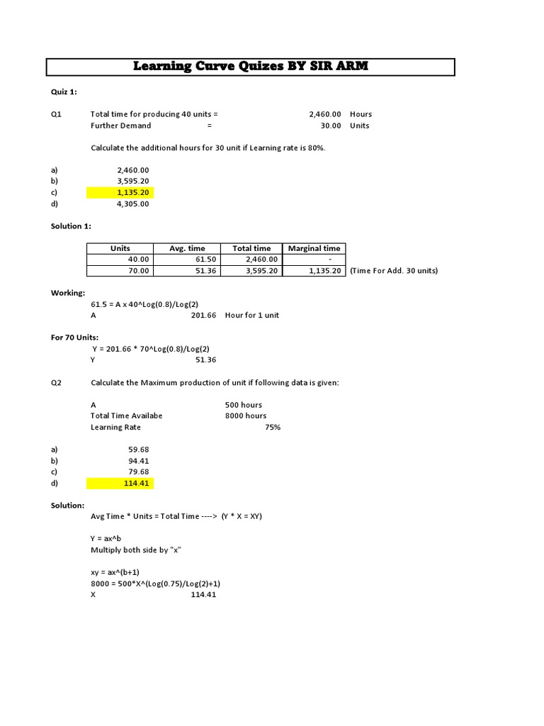 Learning Curve & Target Costing Quiz | PDF | Profit (Economics ...