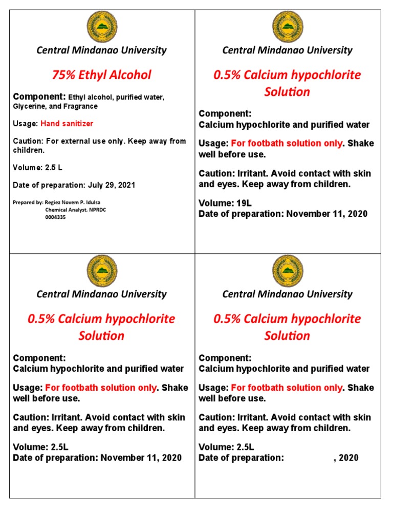 Hypochlorite Label | PDF