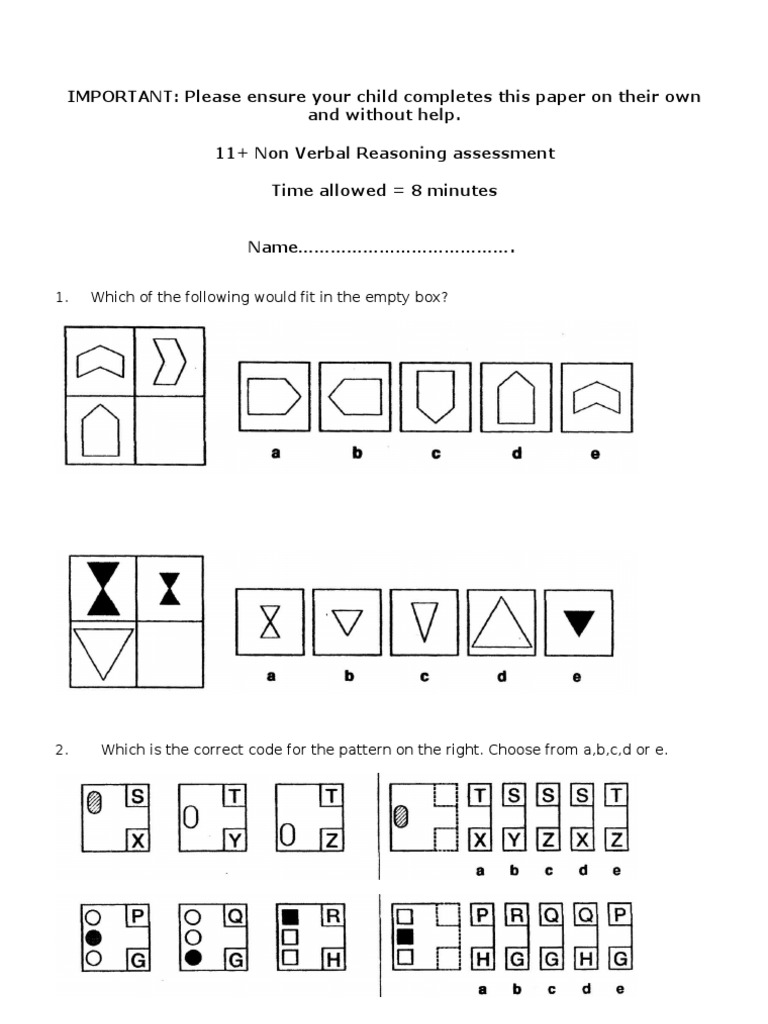 11+ Non Verbal Reasoning Assessment | PDF | Career & Growth