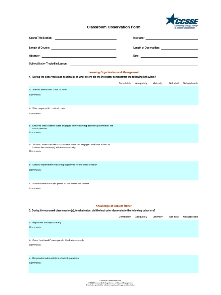 CCSSE Classroom Observation Form | PDF | Learning Styles | Learning