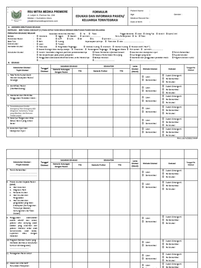 Formulir Pemberian Edukasi Rawat Inap | PDF
