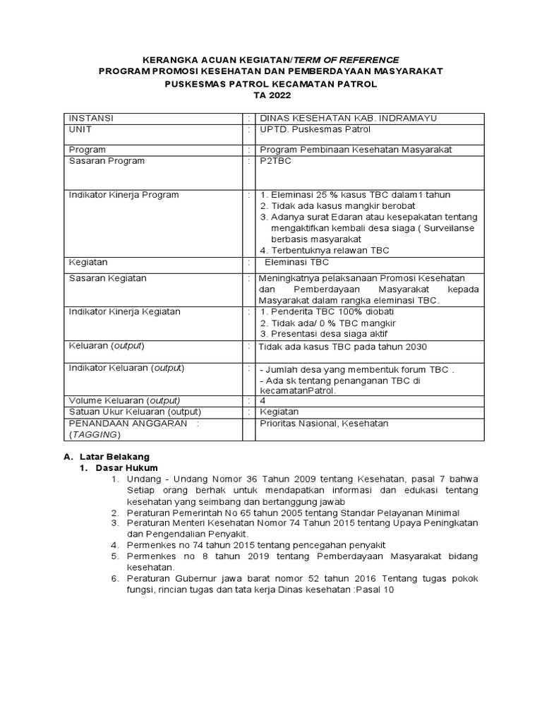 TOR Tahunan (Tugas Kelompok I) | PDF | Ilmu Sosial | Kesehatan Holistik