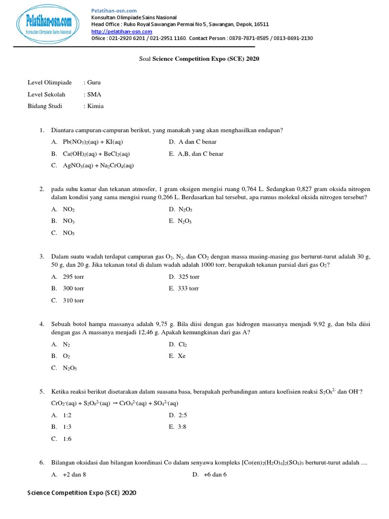 Soal Olimpiade Kimia SMA | PDF