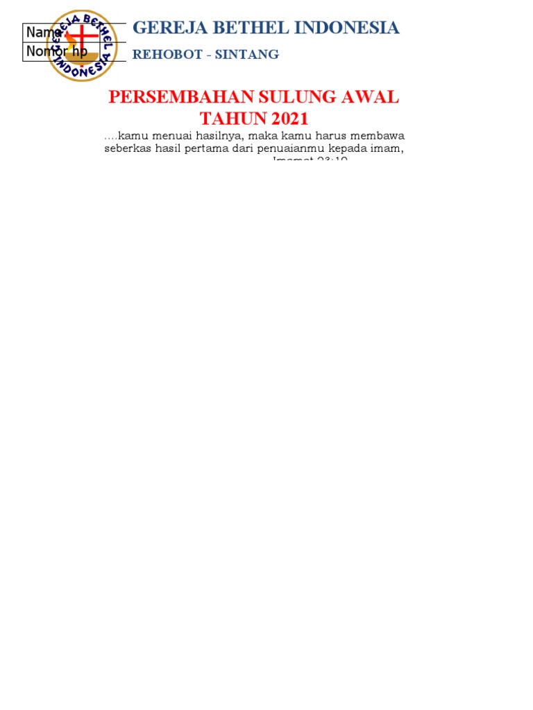 Amplop Persembahan Sulung Awal Tahun 2021 | PDF