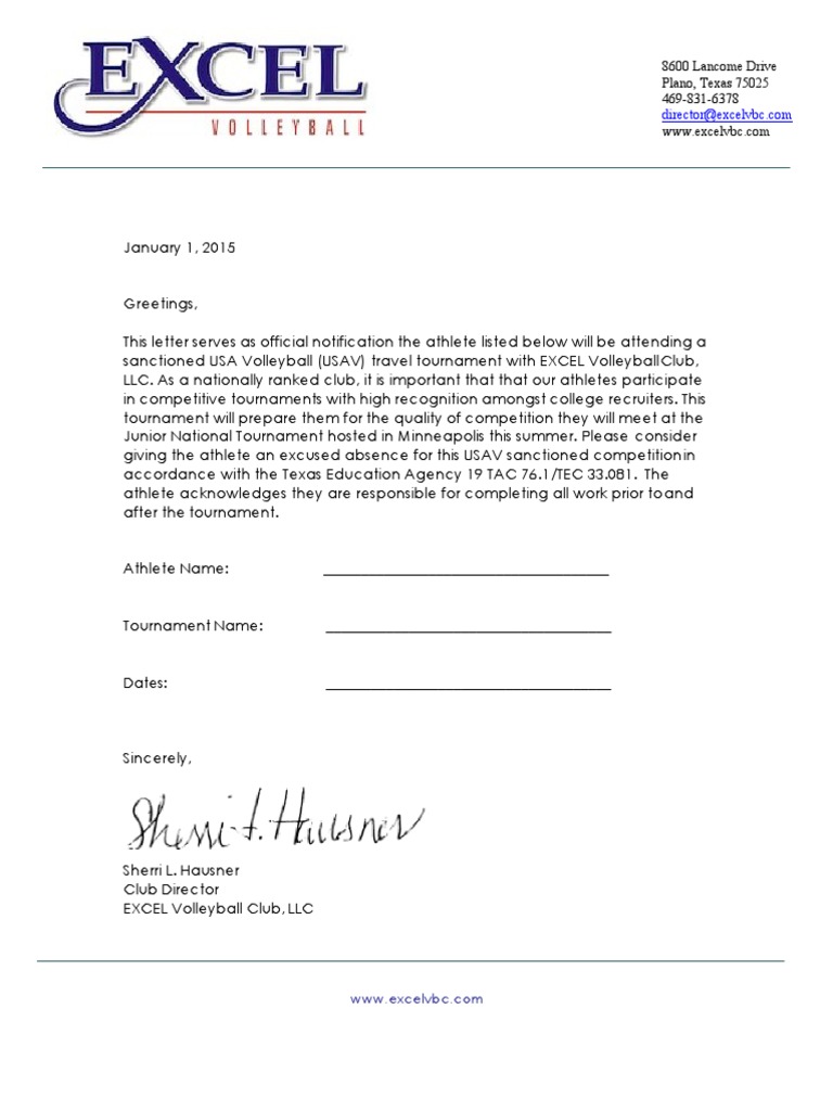 School Absence Excuse Letter Template | PDF