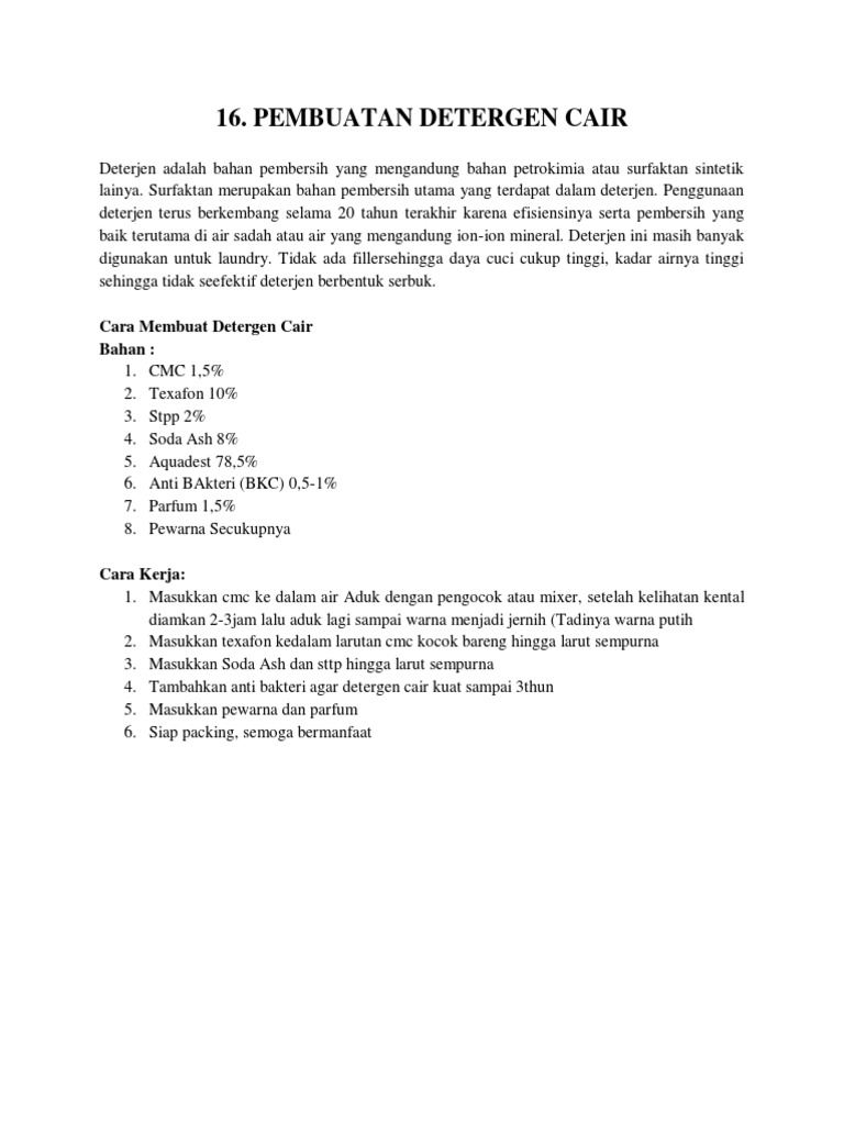 Pembuatan Detergen Cair | PDF