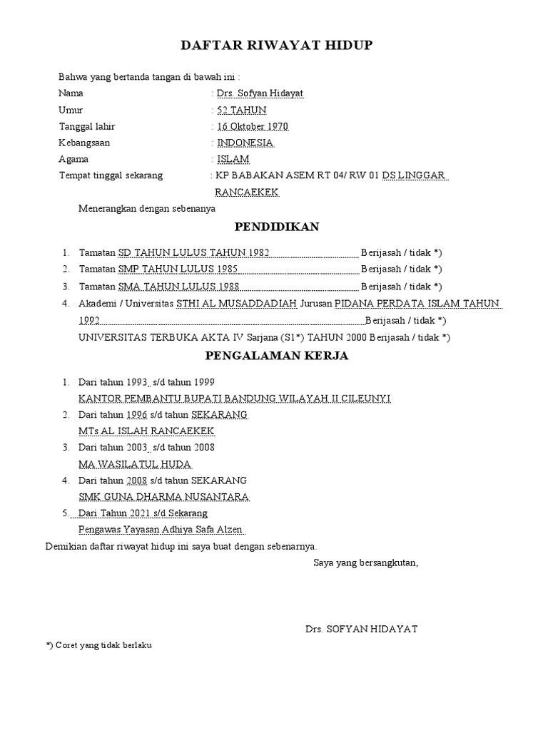 CV Drs. Sofyan Hidayat | PDF