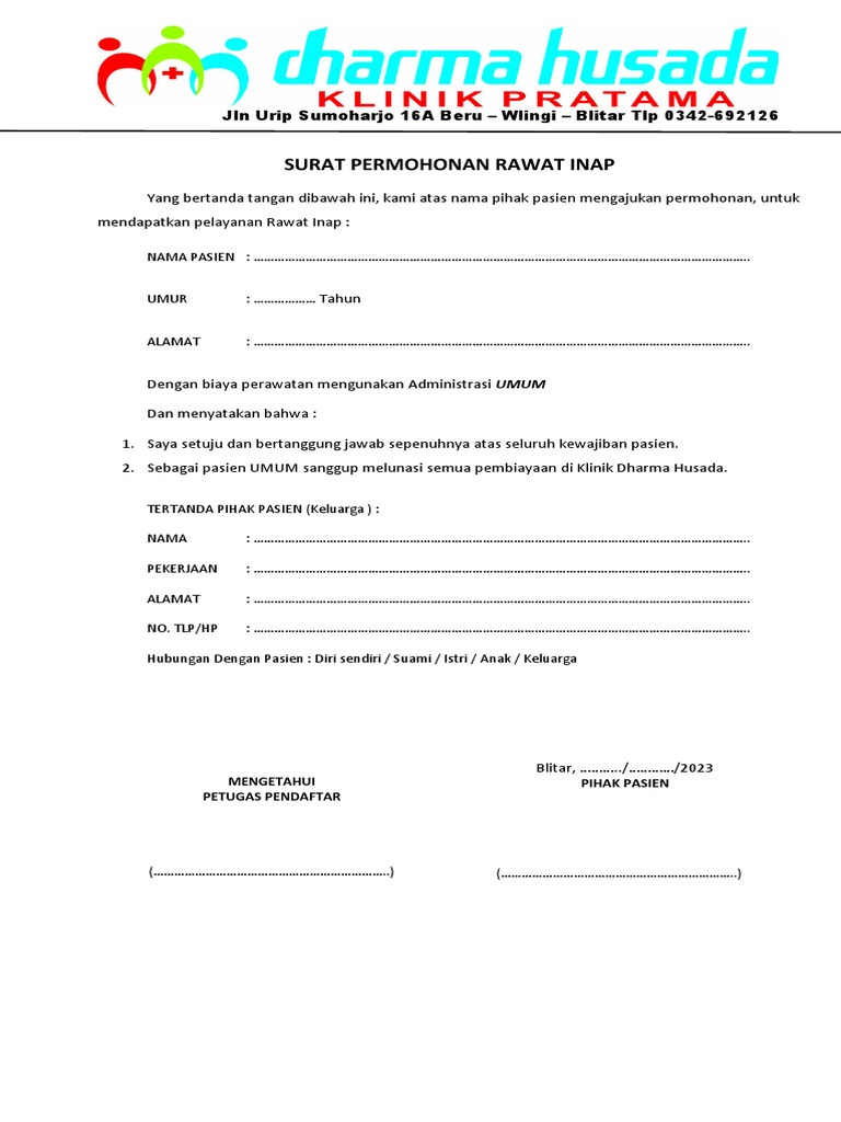 Surat Permohonan Rawat Inap | PDF