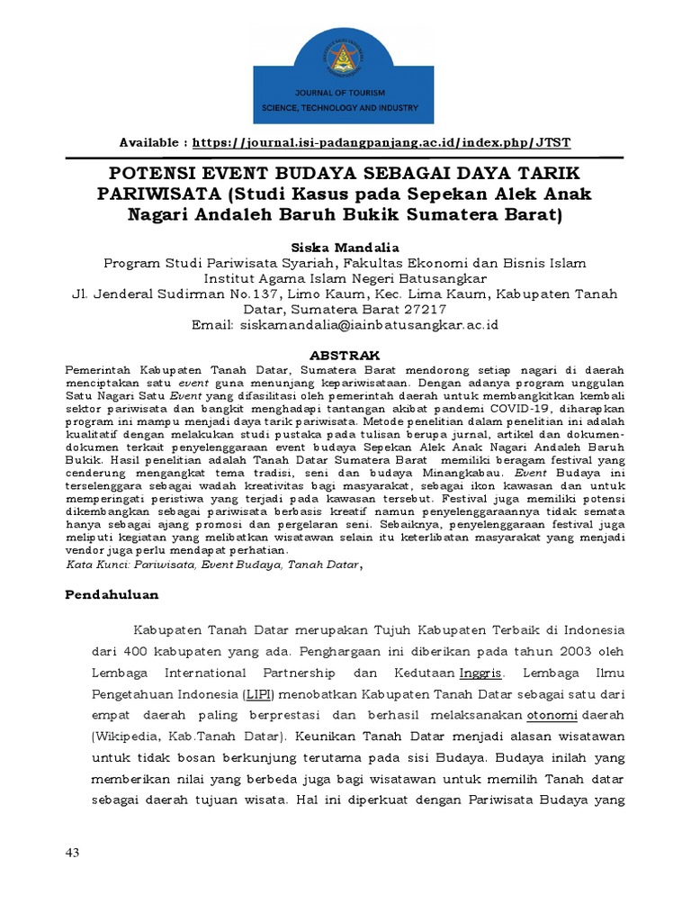 2022-Jtsti-Potensi Event Budaya Sebagai Daya Tarik Pariwisata-Studi Kasus Pada Sepekan Alek Anak ...