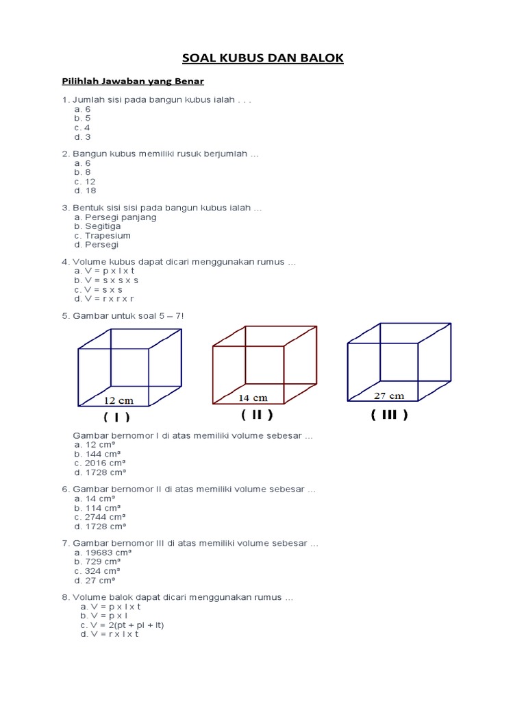 SOAL KUBUS DAN BALOk Kls 8 | PDF