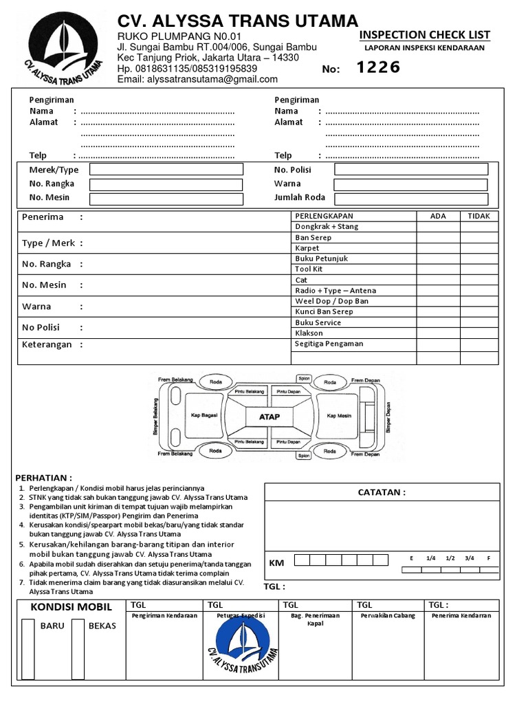 Cek List Kendaraan Mobil | PDF