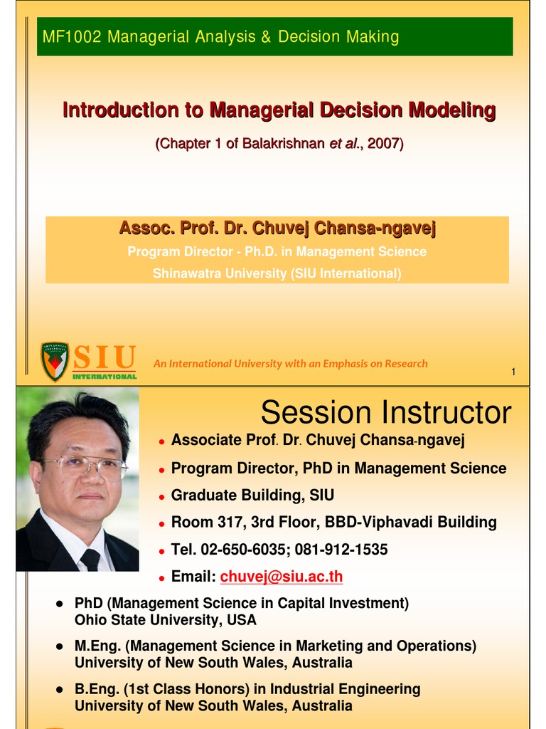 Managerial Analysis & Decision Making Slides - Shinawatra MBA - Semester 2-2010 CC | PDF ...