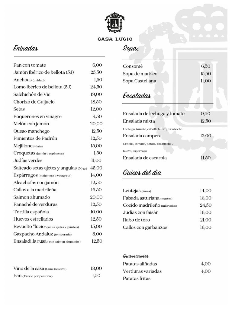 Carta Comida Lucio | PDF | ensalada | Cocina europea