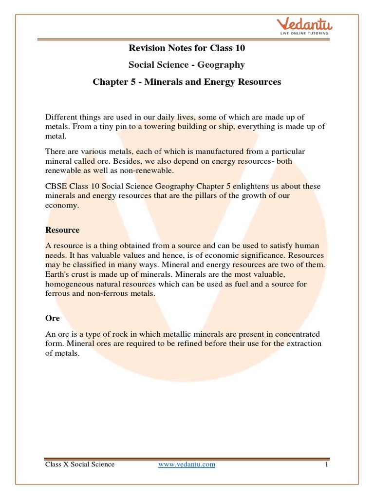 Cbse Class 10 Social Science Geography Chapter 5 Notes | PDF | Solar ...