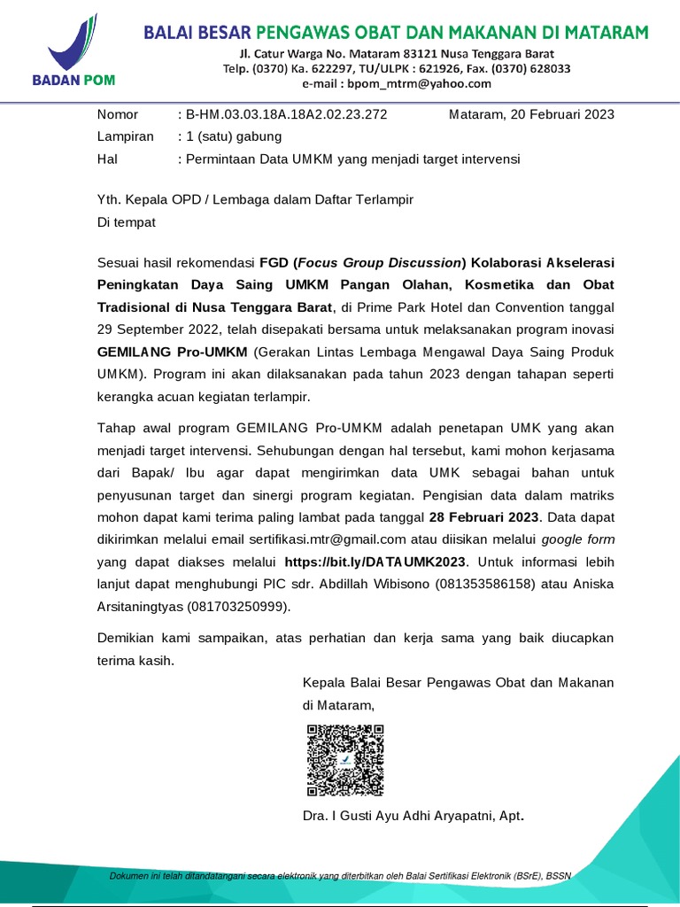 Surat Permintaan Data UMKM | PDF