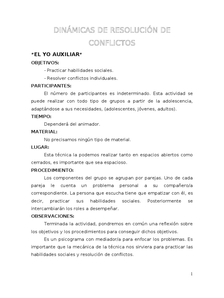 DINÁMICAS DE RESOLUCIÓN DE CONFLICTOS Ok | PDF | Conflicto (proceso) | Adultos