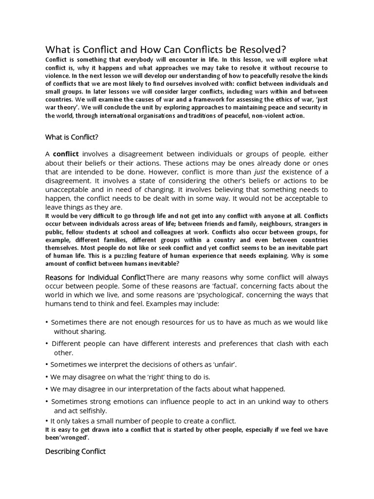 What Is Conflict and How Can Conflicts Be Resolved? | PDF | Reason | Peace